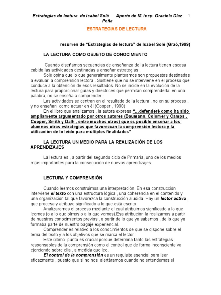 Estrategias Lectura Isabel Solé | PDF | Comprensión lectora | Comprensión