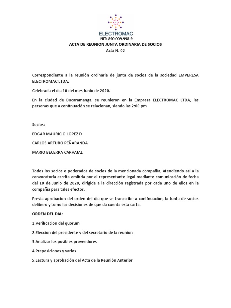 Acta de Reunion Junta Ordinaria de Socios | PDF | Gobierno