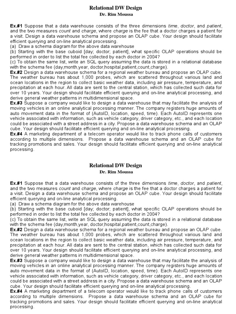 Dw Design Ex Pdf Pdf Data Warehouse Databases