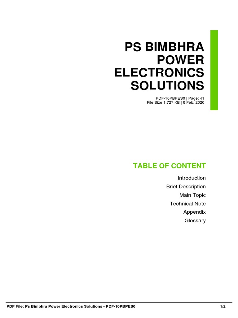 Ps Bimbhra Power Electronics Solutions: Table of Content | PDF
