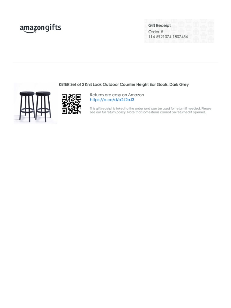 Amazon Gift Receipt for Bar Stools | PDF