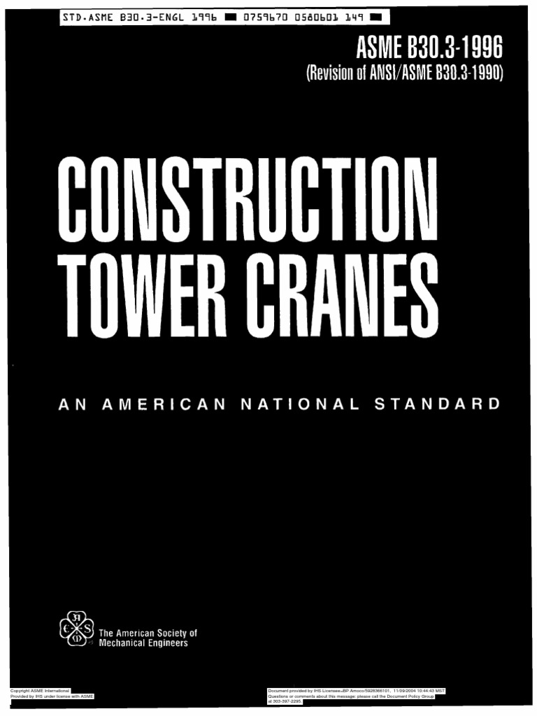ASME B30.3 (96) Torre Gruas de Construccion PDF | PDF | Patent | Crane ...
