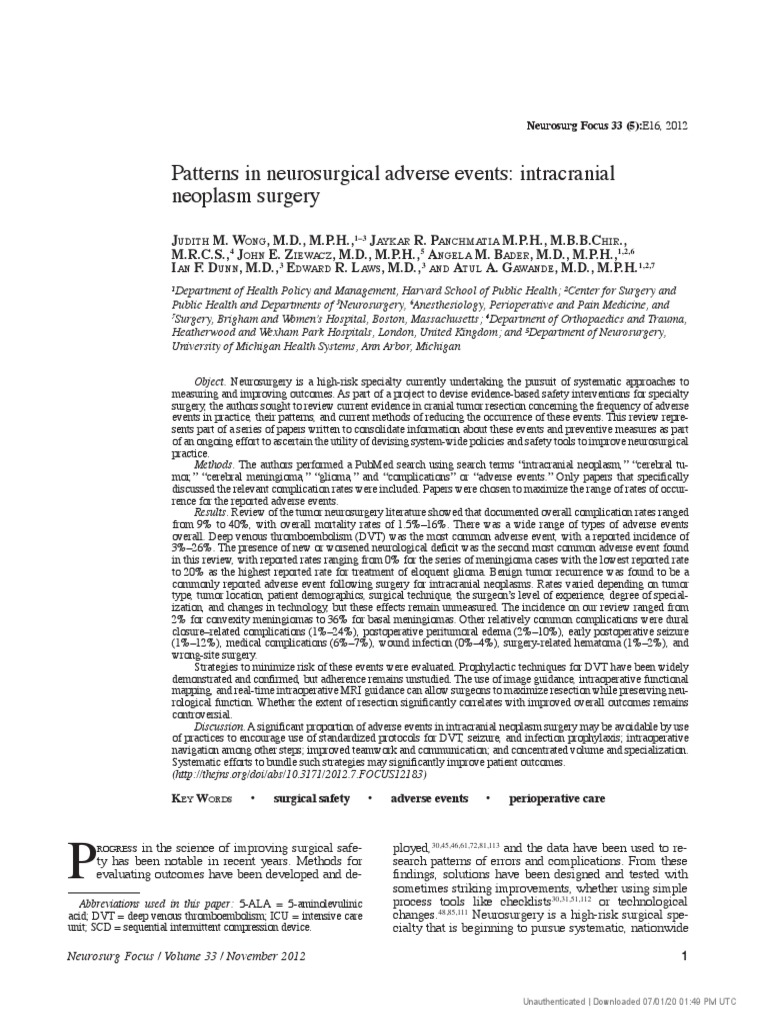 (10920684 - Neurosurgical Focus) Patterns in Neurosurgical Adverse ...