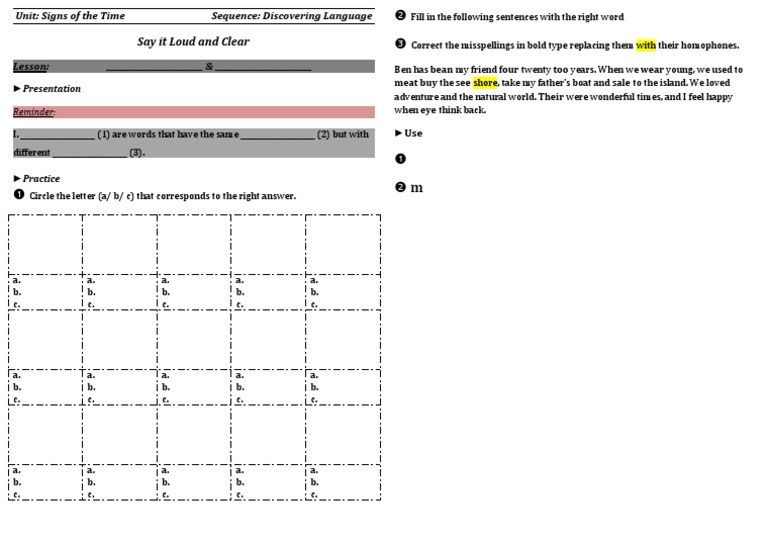Say It Loud & Clear - Worksheet | PDF