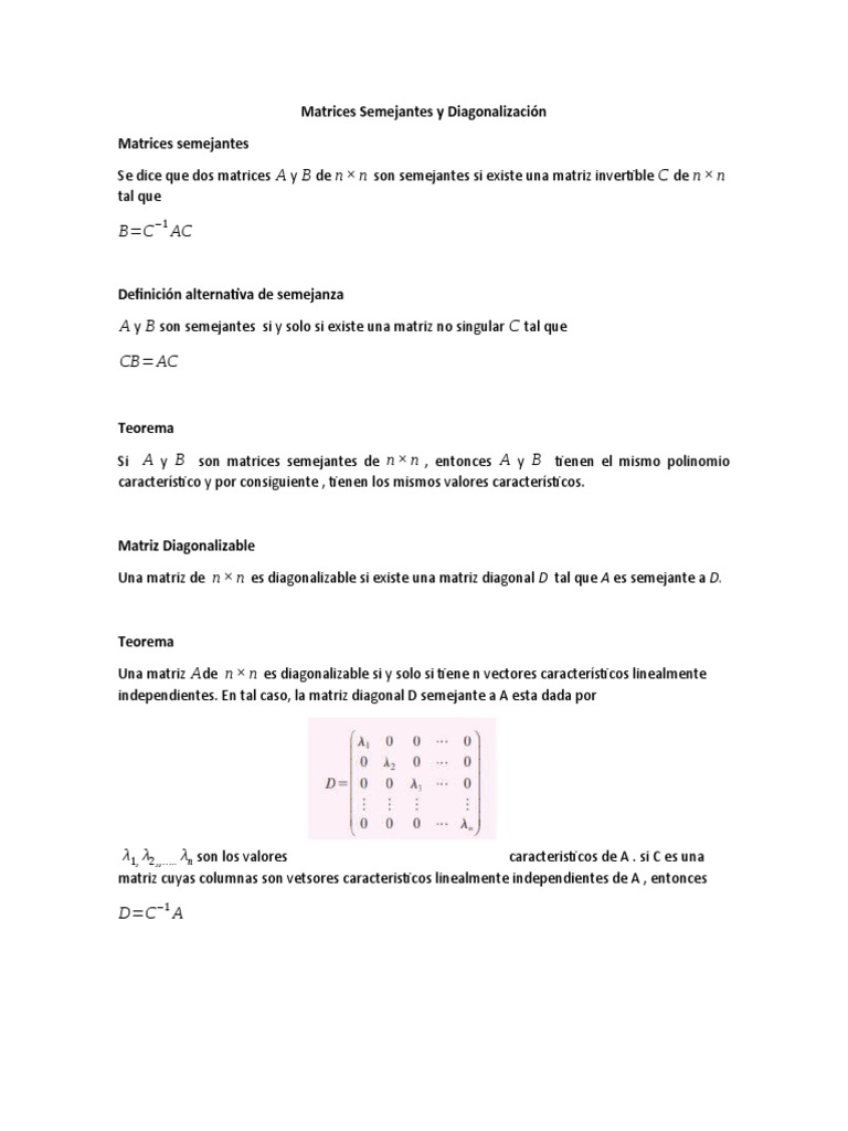 Matrices Semejantes y Diagonalizació1 | PDF
