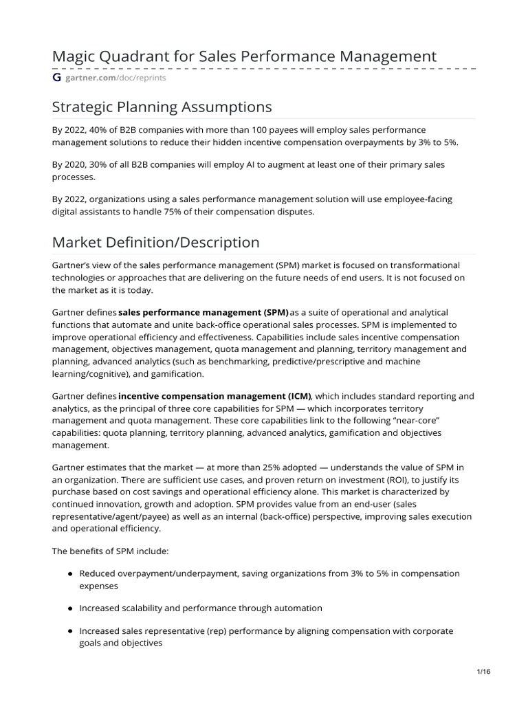 Magic Quadrant For Sales Performance Management | PDF | Customer ...