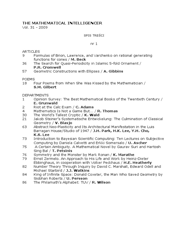 The Mathematical Intelligencer | PDF | Geometry | Teaching Mathematics