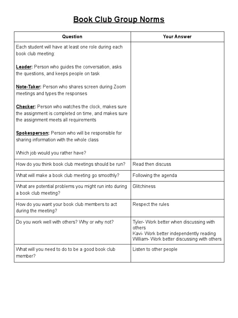 Book Club Roles and Rules Guide | PDF