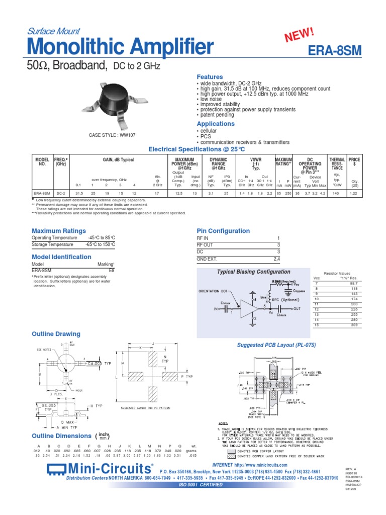 Monolithic Amplifier: 50, Broadband | PDF | Amplifier | Electronic ...