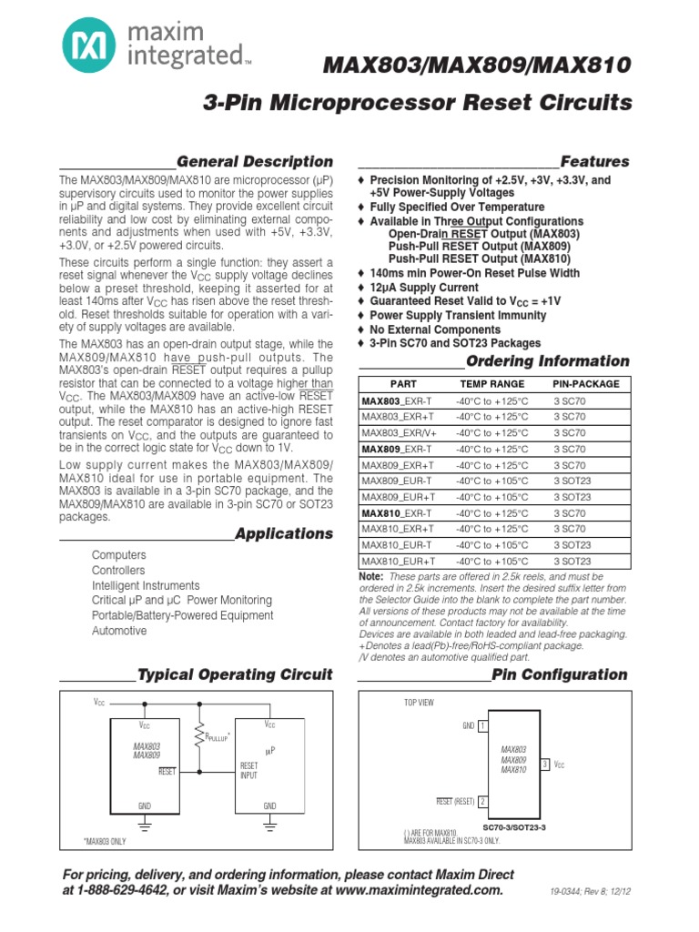 MAX803/MAX809/MAX810 3-Pin Microprocessor Reset Circuits: General ...