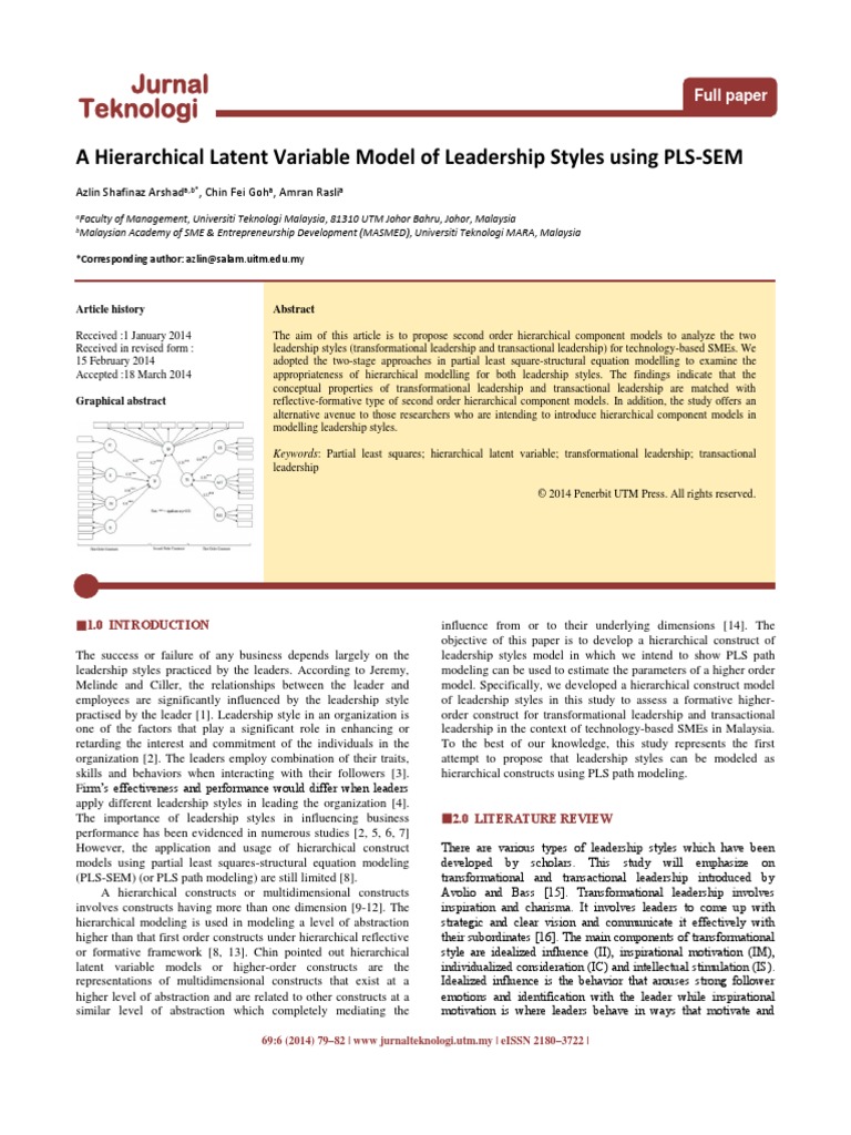Jurnal Teknologi: A Hierarchical Latent Variable Model of Leadership Styles Using PLS-SEM | PDF ...