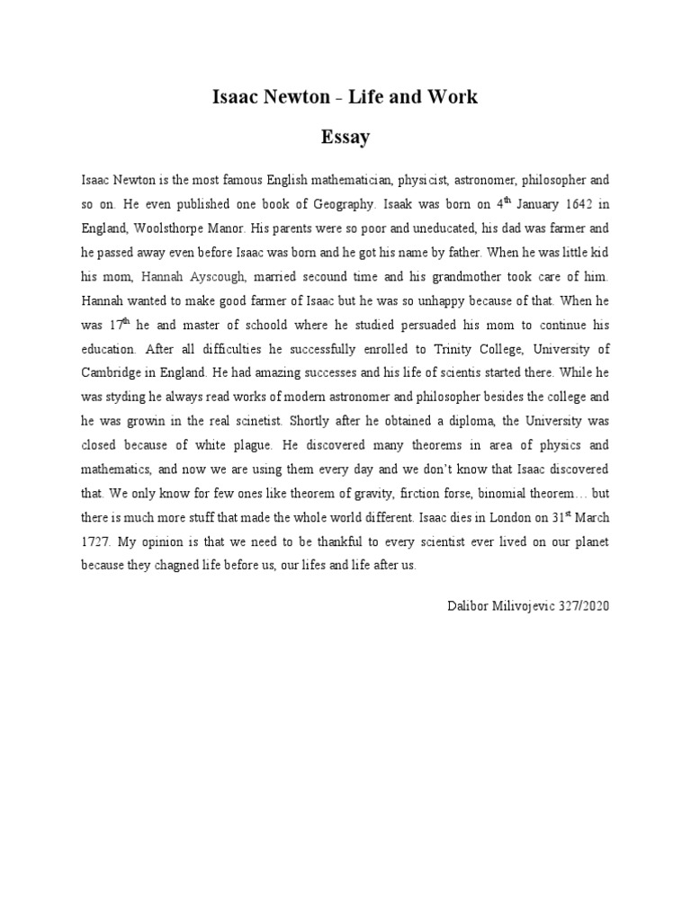 Isaac Newton - Life and Work Essay: Hannah Ayscough | PDF