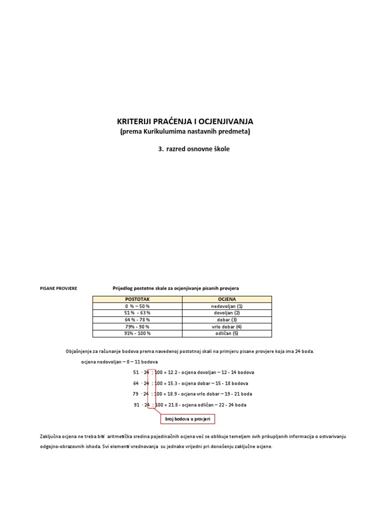 Kriteriji - Vrednovanja - 3. RAZRED | PDF