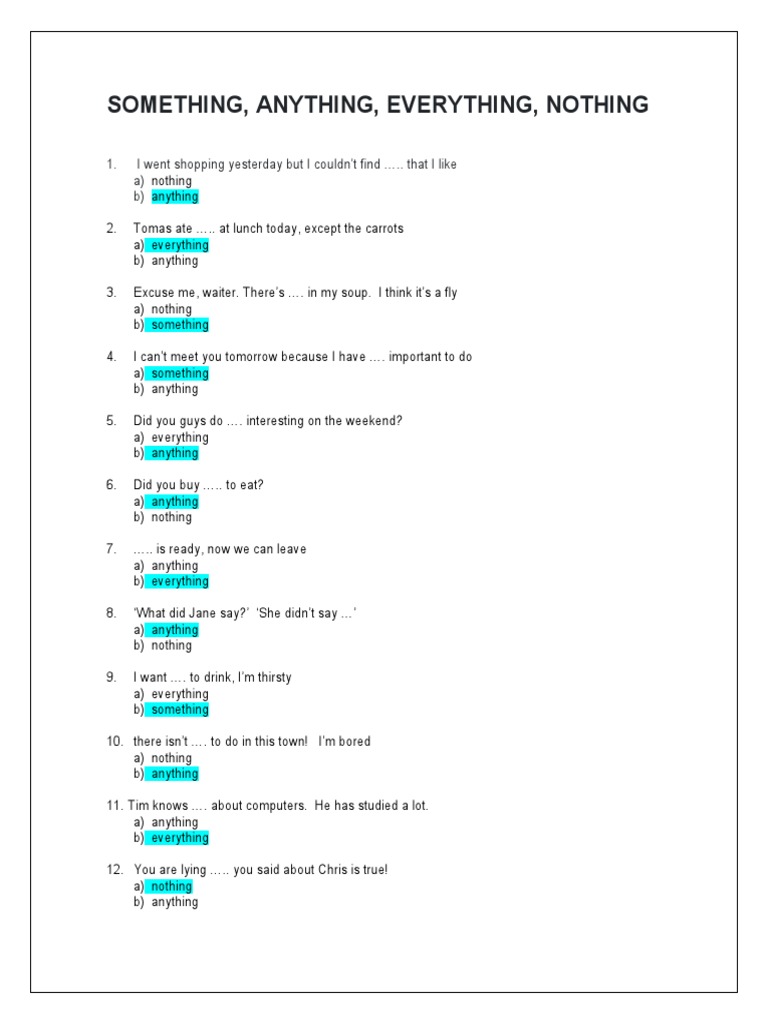 Indefinite Pronouns Activity | PDF