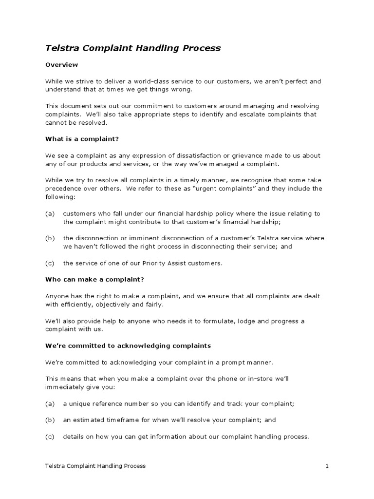 Telstra Complaint Handling Process | PDF | Communication | Business