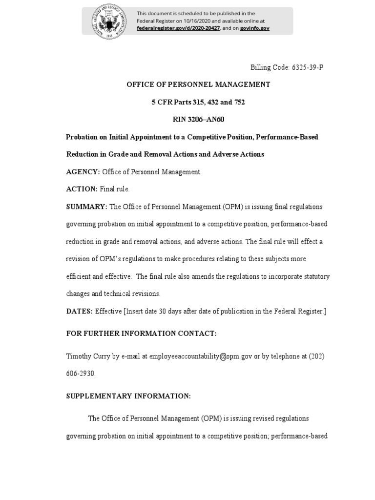 Proposed Final Rule From OPM On Removal and Other Actions | PDF ...