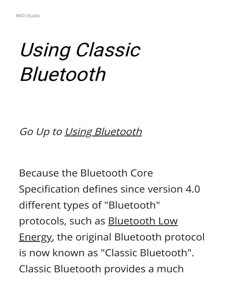 Using Classic Bluetooth - RAD Studio | PDF | Bluetooth | Network Socket