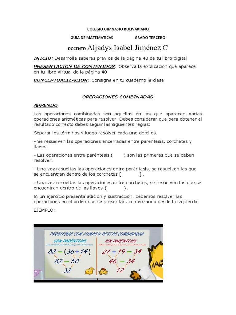 Guia Matematicas 3 Operaciones Combinadas | PDF
