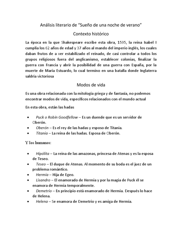 Análisis de "Sueño de una noche de verano" | PDF | Sueño de una noche ...