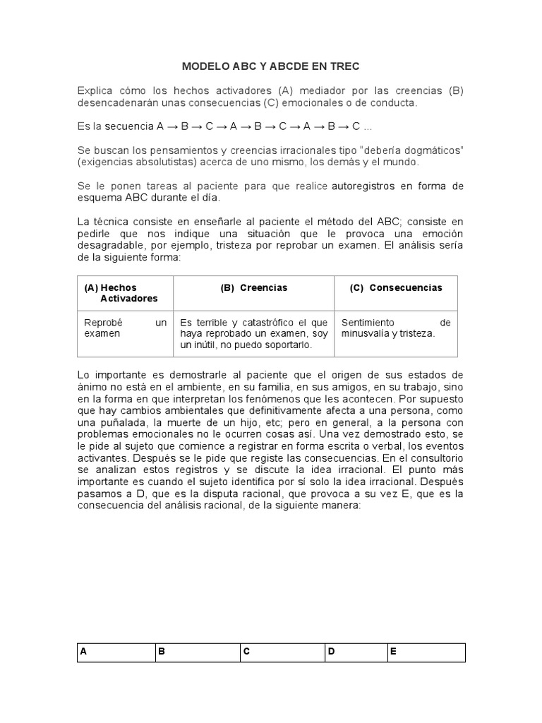 Modelo Abc y Abcde en Trec | PDF | Terapia racional de comportamiento ...