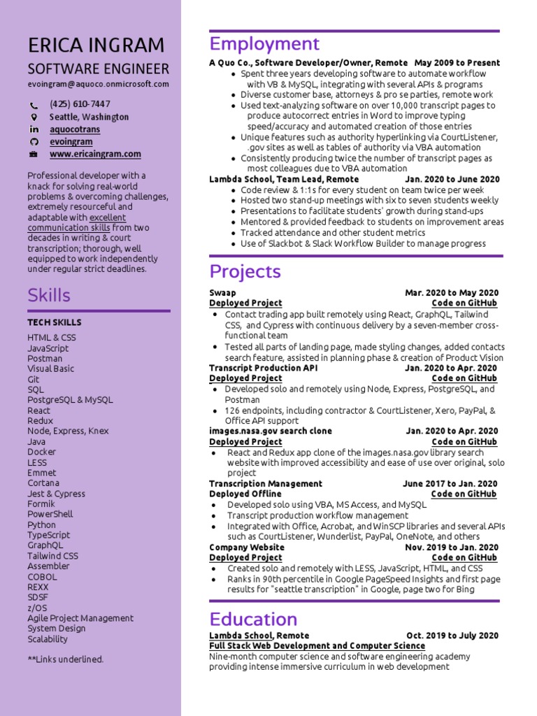 Erica Ingram: Software Engineer Profile | PDF | Automation | My Sql