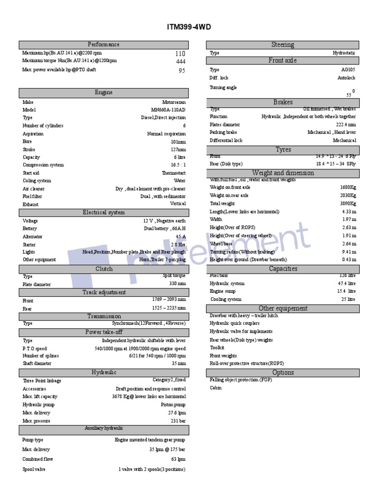 ITM 399 4wd | PDF | Transmission (Mechanics) | Axle