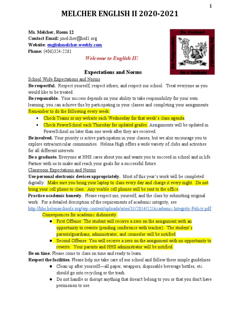 English II Syllabus 2020-2021 | PDF | Academic Dishonesty | Curriculum