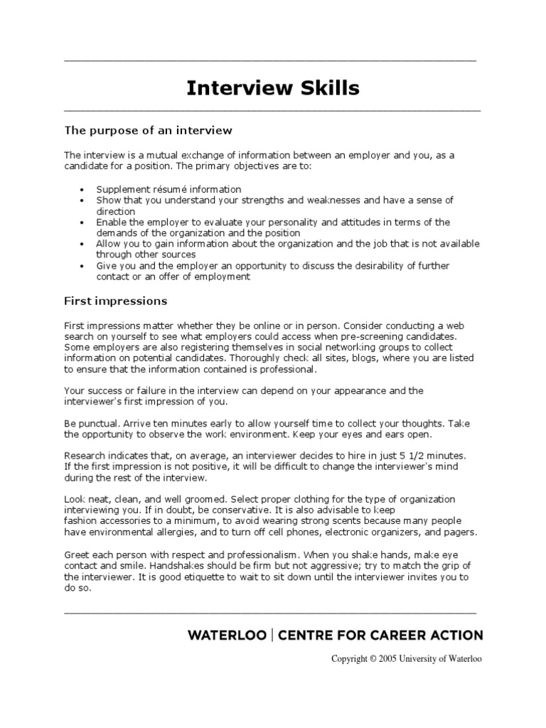 Interview Skills: The Purpose of An Interview | PDF | Question | Interview