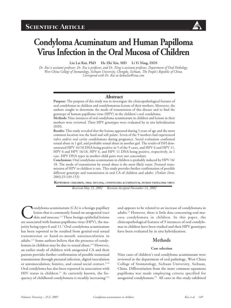 Condyloma Acuminatum and Human Papilloma Virus Infection in The Oral ...