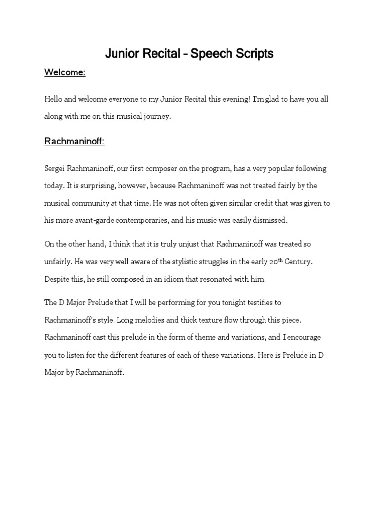 Junior Recital Speech Scripts | PDF | Frédéric Chopin | Ludwig Van ...