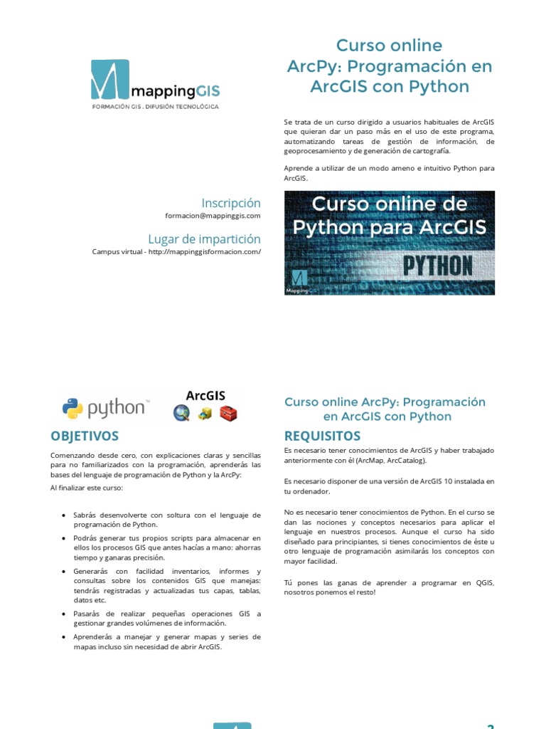 Mappinggis Programa Curso Python Para Arcgis Pdf Python Lenguaje De Programación