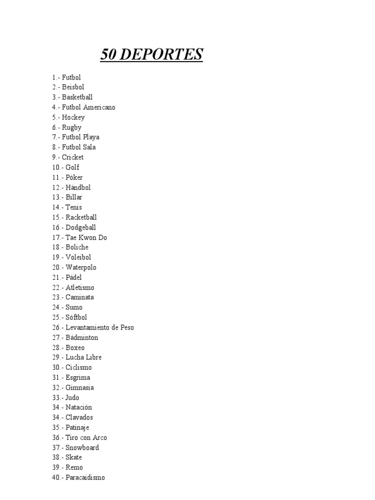 50 Tipos de Deportes en Español | PDF | Asociación de Futbol | Deportes