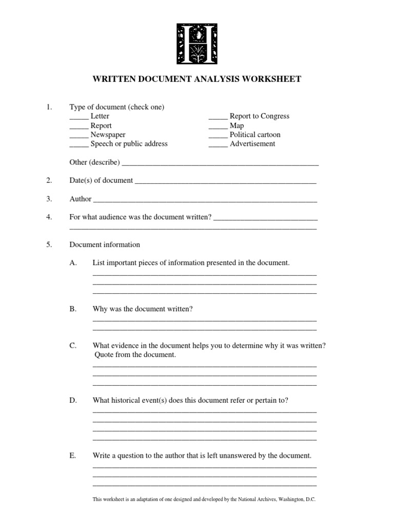Written Document Analysis Worksheet | PDF | Business | Finance & Money ...