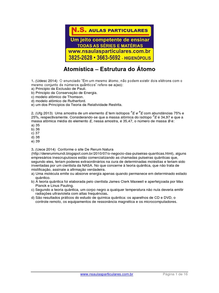 Atomistica Estrutura Do Atomo PDF | PDF | Elétron | Átomos