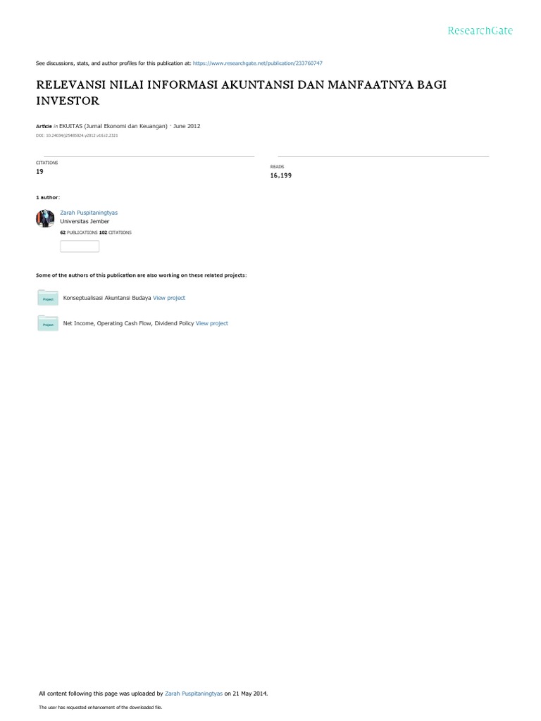 Relevansi Nilai Informasi Akuntansi Dan Manfaatnya Bagi Investor | PDF ...