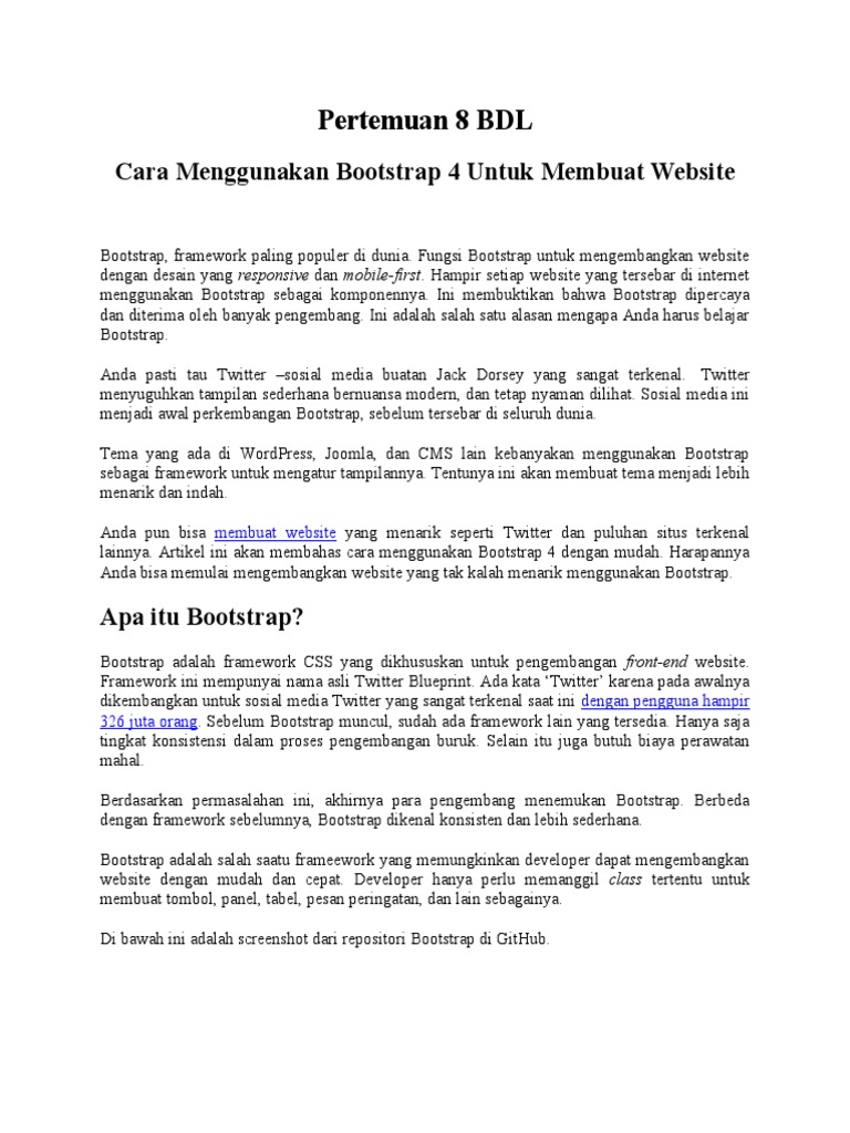 Panduan Lengkap Bootstrap 4 | PDF