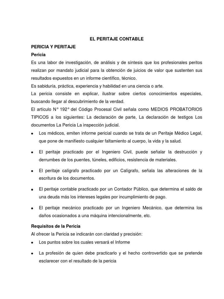 Peritaje Contable Judicial: Guía Completa | PDF | Testigo experto ...