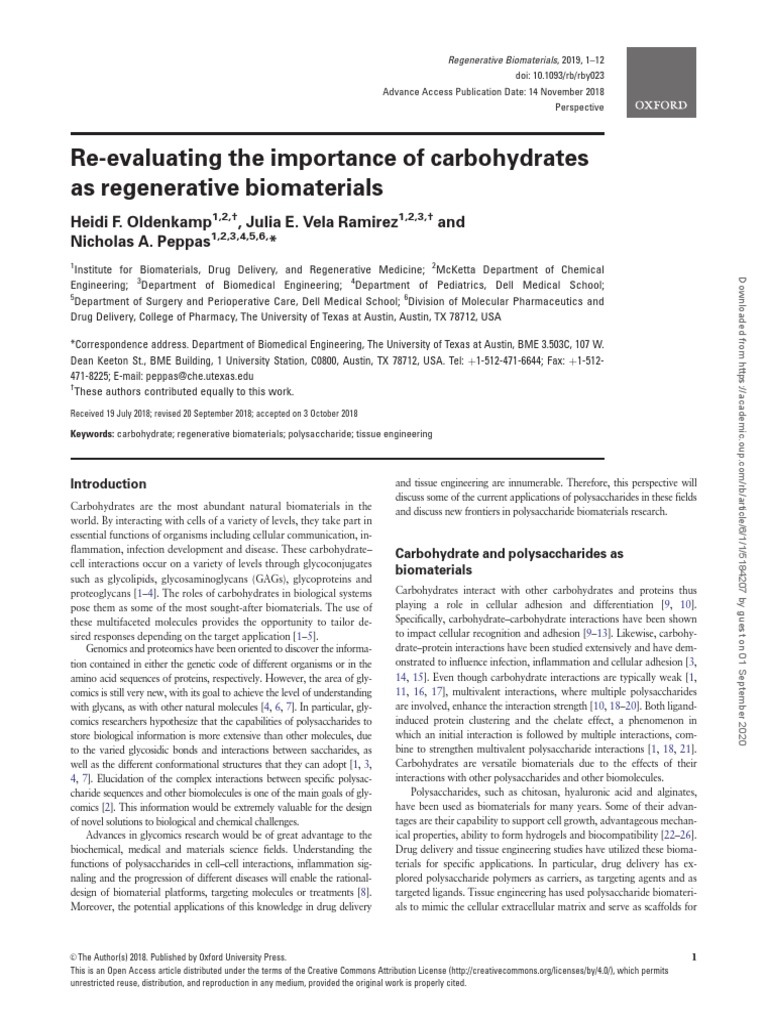 Article Carbohydrates | PDF | Tissue Engineering | Extracellular Matrix