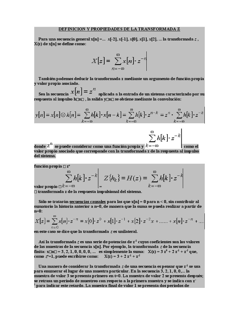 Definicion y Propiedades de La Transformada Z | PDF | Funcion ...