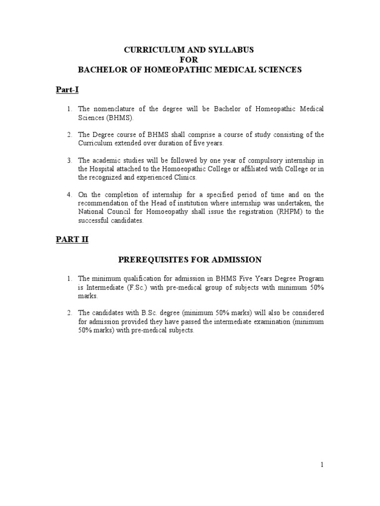 BHMS Curriculum Overview and Syllabus | PDF | Heart | Biochemistry