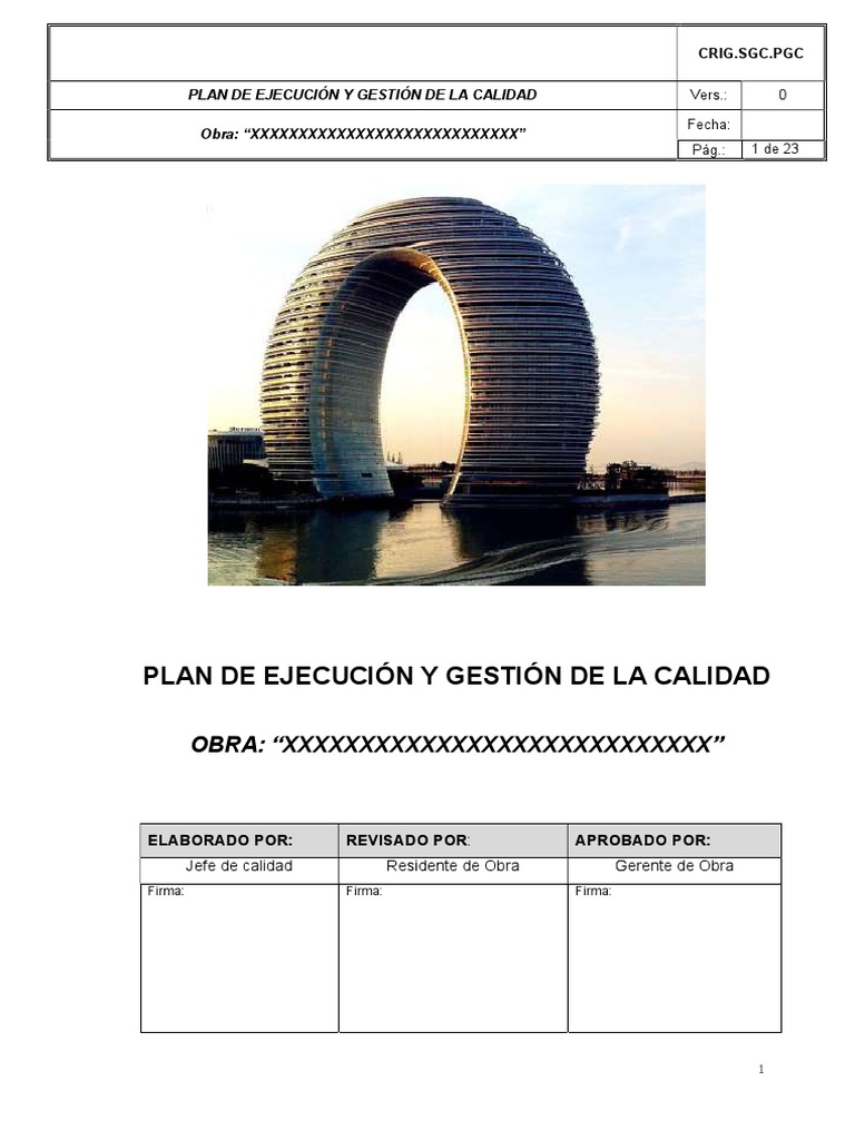 Plan de Gestion de Calidad Obra Modelo PDF | PDF | Gestión de la calidad | Calidad (comercial)