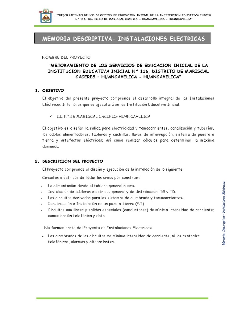 2.4 Memoria Descriptiva Instalaciones Electricas | PDF | Encendiendo | Ingenieria Eléctrica