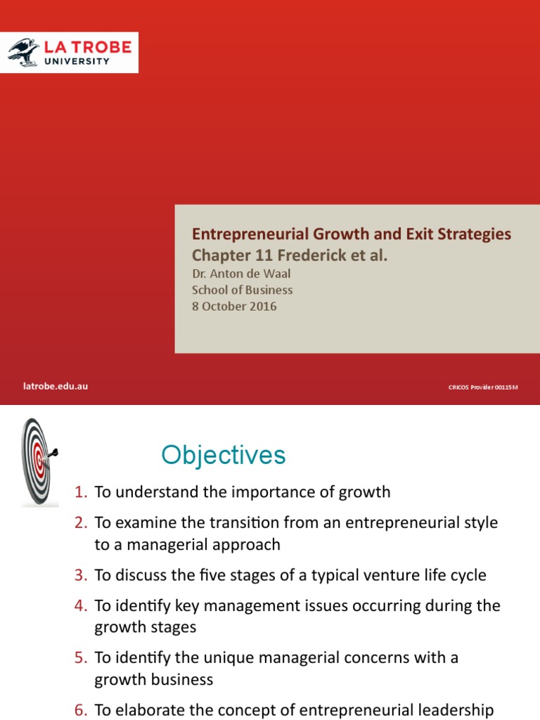 Entrepreneurial Growth and Exit Strategies: Chapter 11 Frederick Et Al ...
