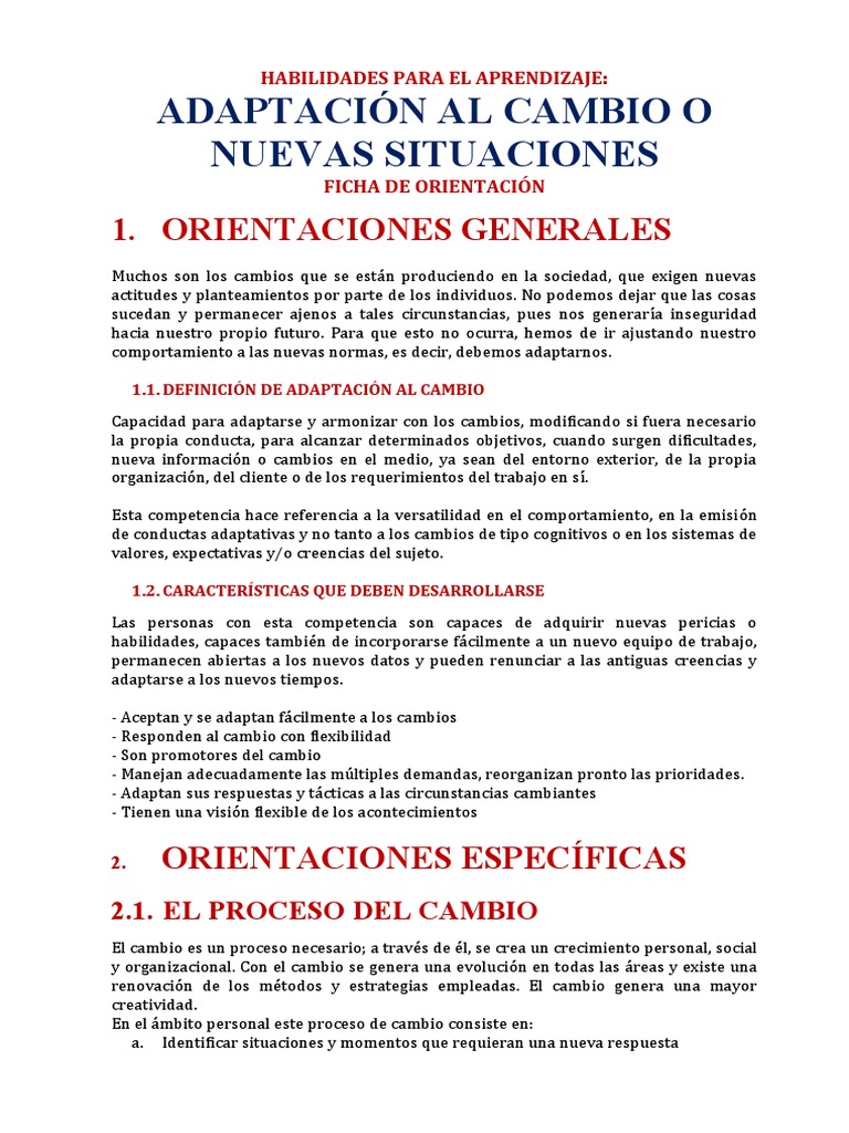 Adaptación Al Cambio o o Nuevas Situaciones. Habilidades para El ...