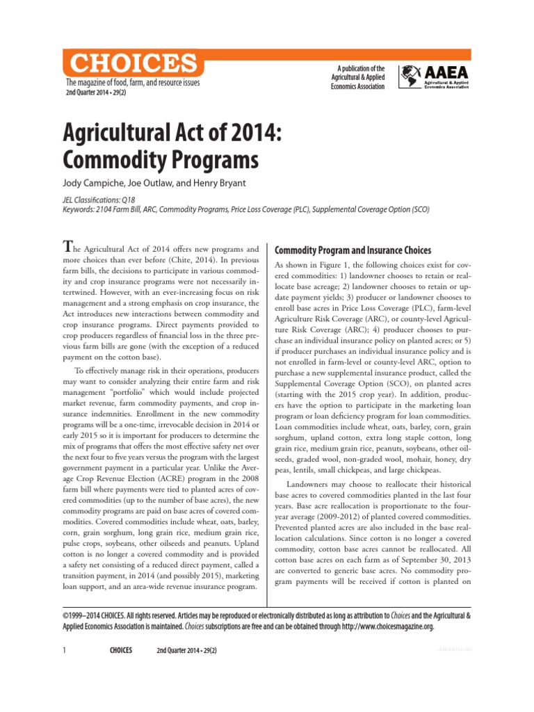 Agricultural Act of 2014 | PDF | Cereals | Agriculture