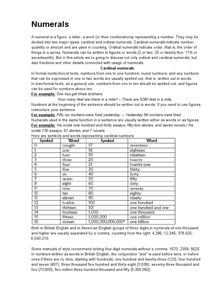 Cardinal Numerals | PDF | Fraction (Mathematics) | Numbers
