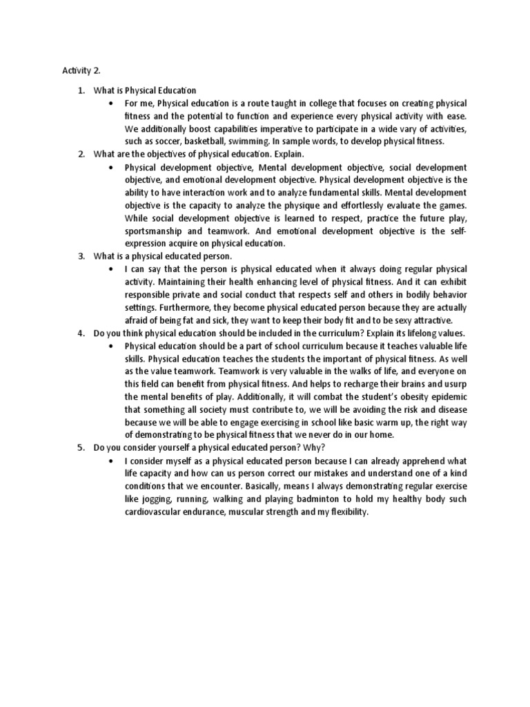Activity 2 Physical Education | PDF | Physical Education | Physical Fitness