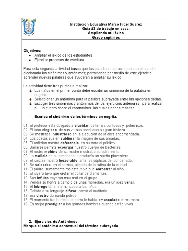 Ampliación de léxico: sinónimos y antónimos | PDF | Gramática | Semiótica