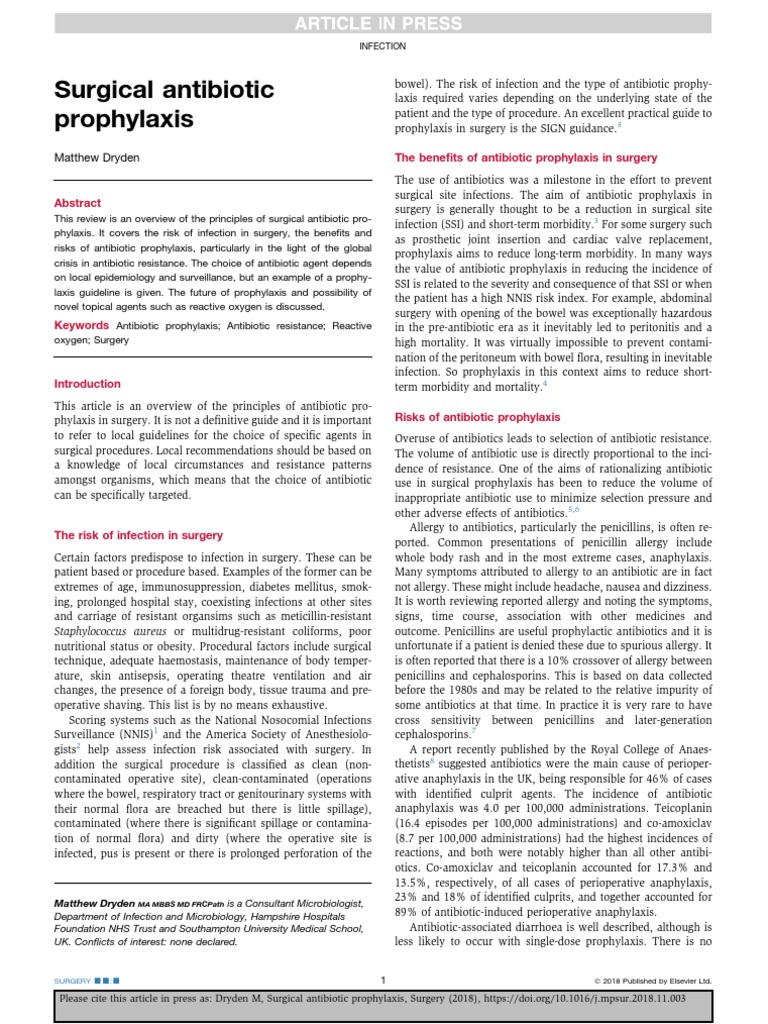 Surgical Antibiotic Prophylaxis | PDF | Surgery | Antimicrobial Resistance