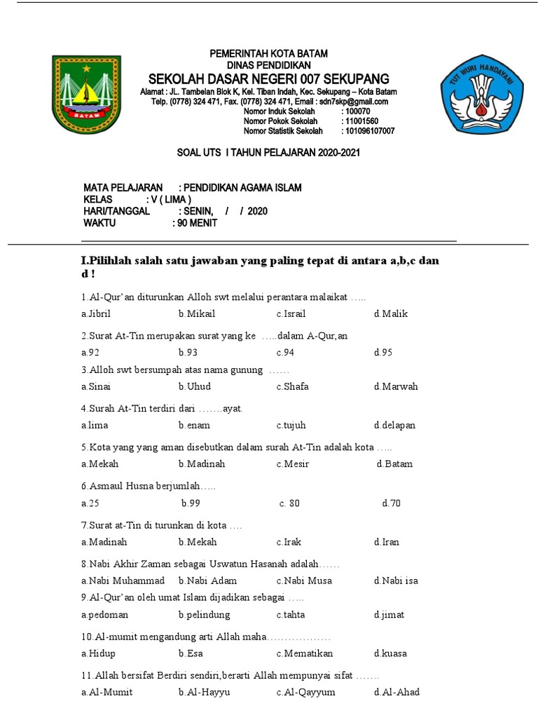 Soal Pai Kls 5 Mid 1-2 TP 2020-2021 | PDF